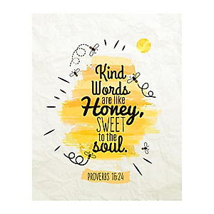 Kind Words Are Like Honey - Christian Wall Decor, Bible Verse Inspirational Wall Art Print, Proverbs Scripture Wall Print For Living Room Decor, Office Decor, Church, or Desk Decor, Unframed - 8x10