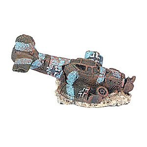 POPETPOP Aquarium Plane Wreck - Resin Sunken Crashed Plane Decorations Aquarium Ornament for Fish Tank