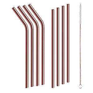 BulbHead Red Copper Straws, Assorted Straight & Bent, 8 Count