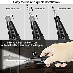 ERAVOR 3.6V Cordless Electric Screwdriver, Rechargeable Power Screwdrivers, Automatic Home Repair Tool with Non-slip handle & LED light, Includes 5pcs Bit, 1800mAh USB Rechargeable Battery - Black