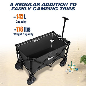 Chihee Folding Wagon Cart Garden Cart Heavy-Duty with 2 Cup Holders,Camp Cart for Gimballed Wheels with Braking System Large Capacity Removable Fabric,for Sporting Events,Camping,Beach Trips