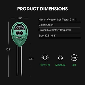 VIVOSUN 3-in-1 Digital pH Meter with ATC, Soil Tester for Moisture, pH and Light-Indoor and Outdoor Use