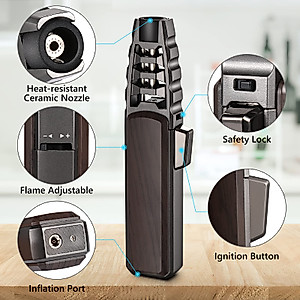 Butane Torch Lighter, Refillable Kitchen Cooking Torch Windproof Adjustable Flame Solar Beam Torch HARYGATE Blow Torch with Safety Lock for Baking Creme Brulee HGT-588(Butane Gas Not Included) (Brown)
