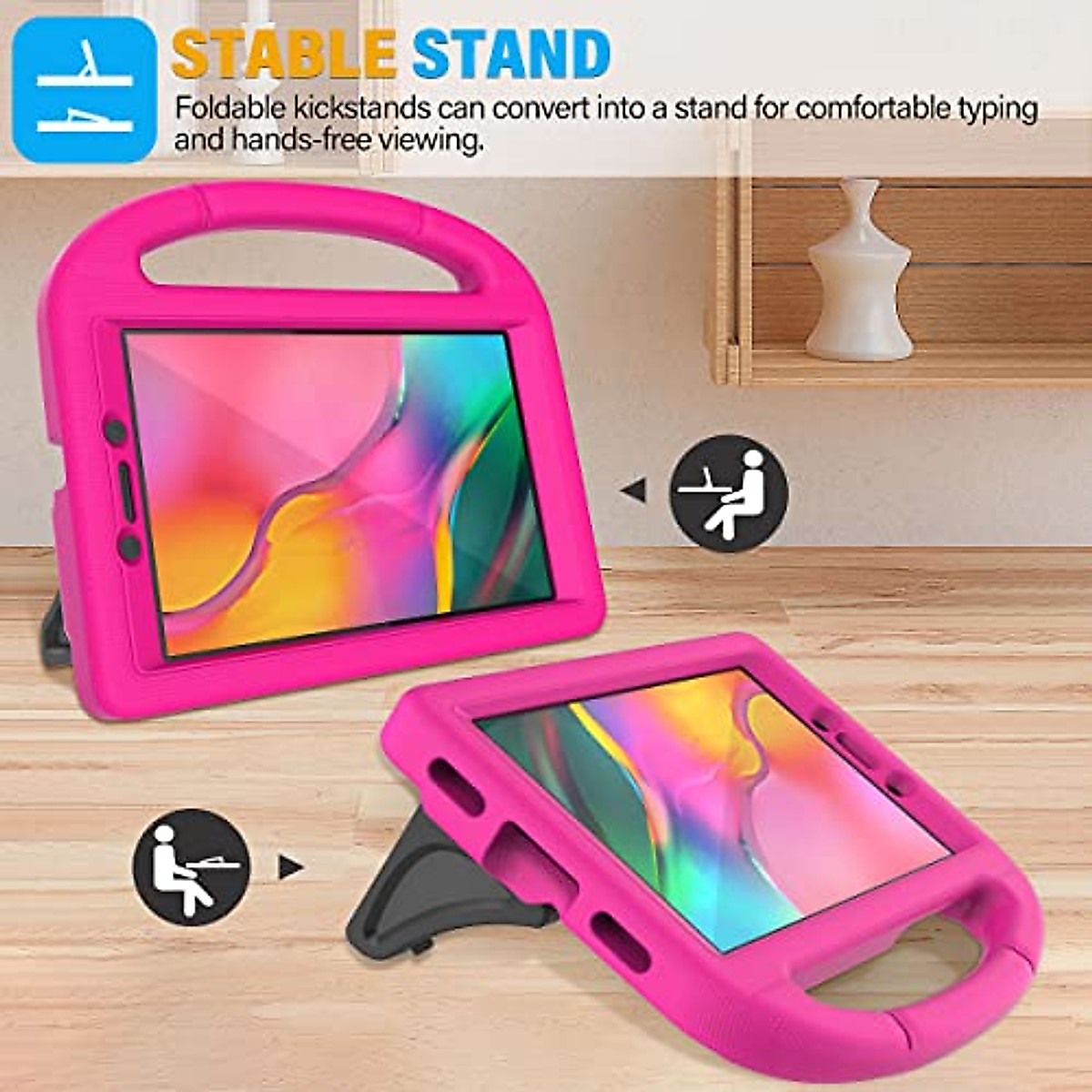 SUPLIK Kids Case for Samsung Galaxy Tab A 8.0 inch 2019 ONLY(SM-T290/T295), Galaxy Tab A 8.0 2019 Case with Screen Protector, Durable Shockproof Handle Stand Protective Cover, Pink