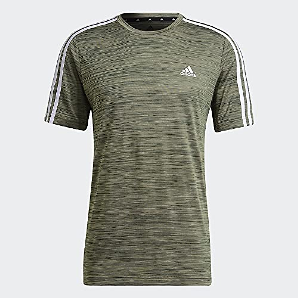 adidas Men's 3 Stripe Tech Tee Moisture Wicking Fabric Relaxed Fit 1465164 (Green Oxide Mel, Medium)