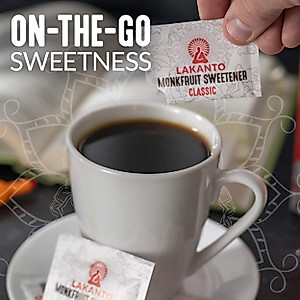 Lakanto Classic Monk Fruit Sweetener with Erythritol Packets - White Sugar Replacement, Zero Net Carbs, Zero Calorie, Sweeten on the Go, Coffee, Lemonade, Tea, Desserts - Classic (30 Count)