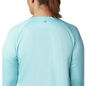 Columbia Womens PFG Tidal Tee II Long Sleeve Sun Protection Shirt, Clear Blue/White Logo, Medium