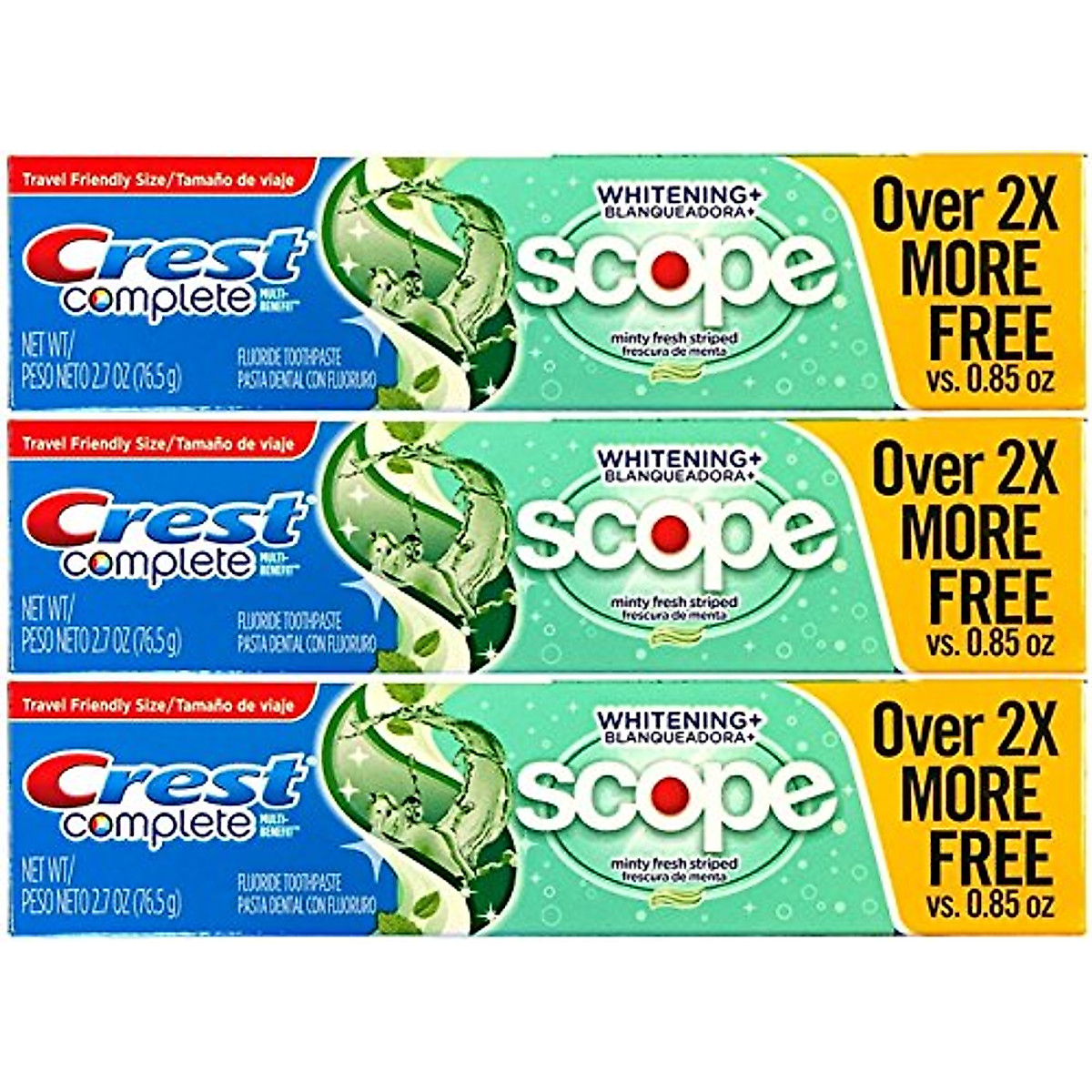 Crest Complete Multi-Benefit Whitening + Scope Minty Fresh Flavor Toothpaste 2.7 Oz, Pack of 3