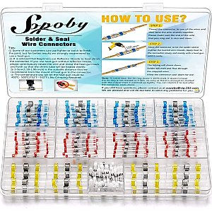 120PCS Solder Seal Wire Connectors - Sopoby Heat Shrink Waterproof Butt Connector Kit Insulated Automotive Marine Electrical Wire Terminals
