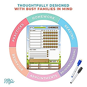 Willa Flare Fridge Chore Charts | Magnetic Chore Chart for Multiple Kids and Adults | Helps to Reward Responsibility with Family Chores Charts | Wet and Dry Markers (Block Craft and Gray Cat Weekly)