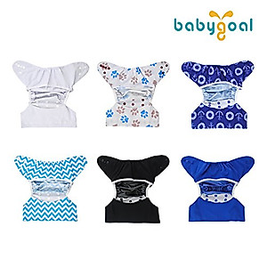 Babygoal Cloth Diaper Covers for Fitted Diapers and Prefolds with Double Gusset,Adjustable Reusable for Baby Boys, 6pcs Covers+One Wet Bag 6DCF02