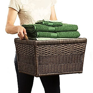 The Basket Lady Lift-Off Lid Wicker Storage Basket, Large, 24.5 in L x 18 in W x 17.5 in H, Antique Walnut Brown