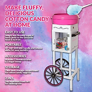 Nostalgia NCCCRT2PKWH Professional Cotton Candy Cart, 36”, White