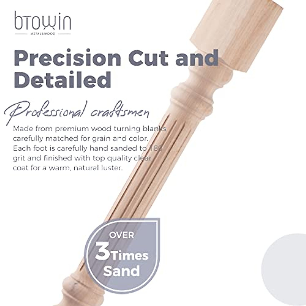 35 1/2-inch H 5-inch W 5-inch D Cabinet Columns, Btowin 2Pcs Unfinished Tapered Stripe Rubberwood Replacement Island Legs for Large Dining Table & Kitchen Table