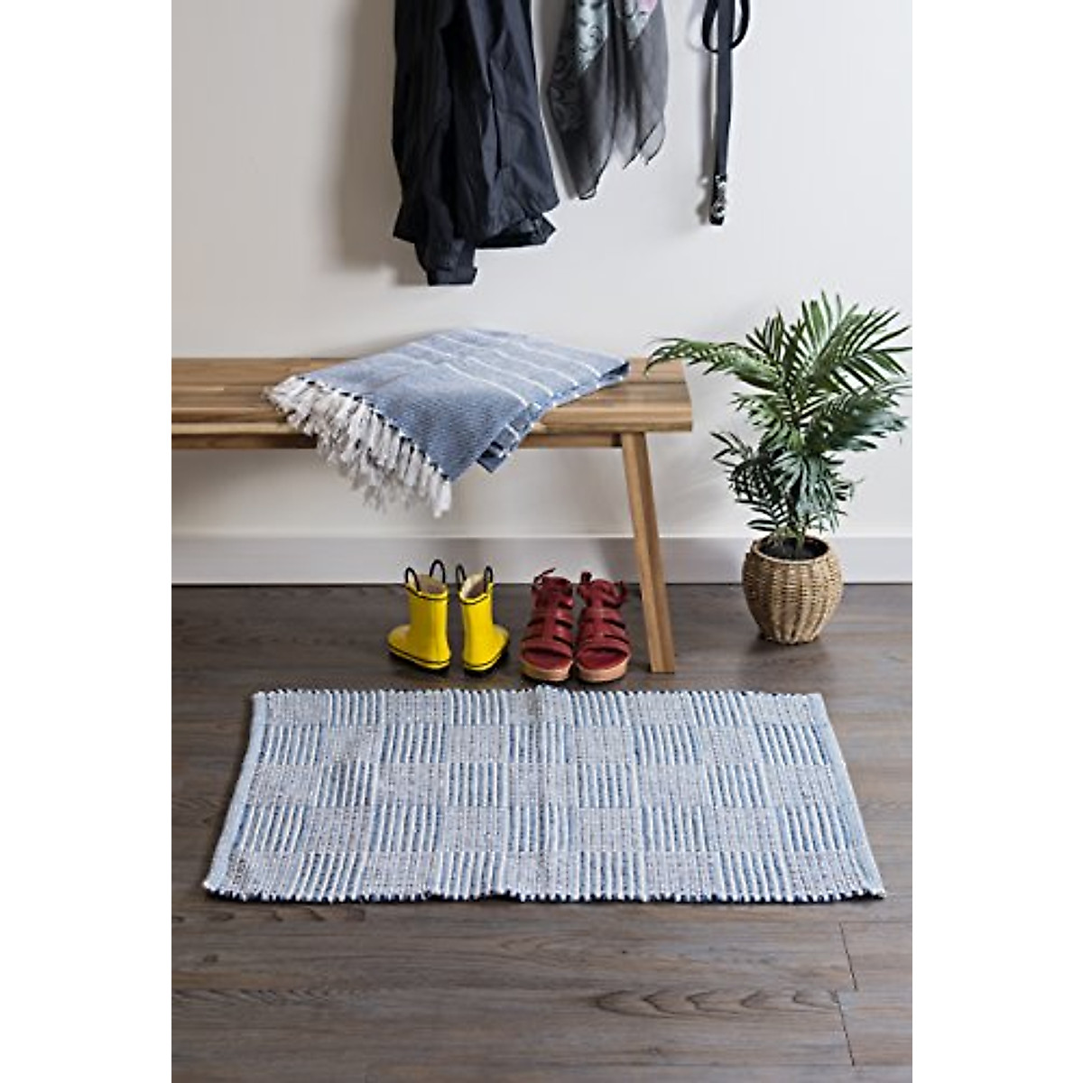 DII Contemporary Square Recycled Yarn Rug, Blue Checker, 2x3'