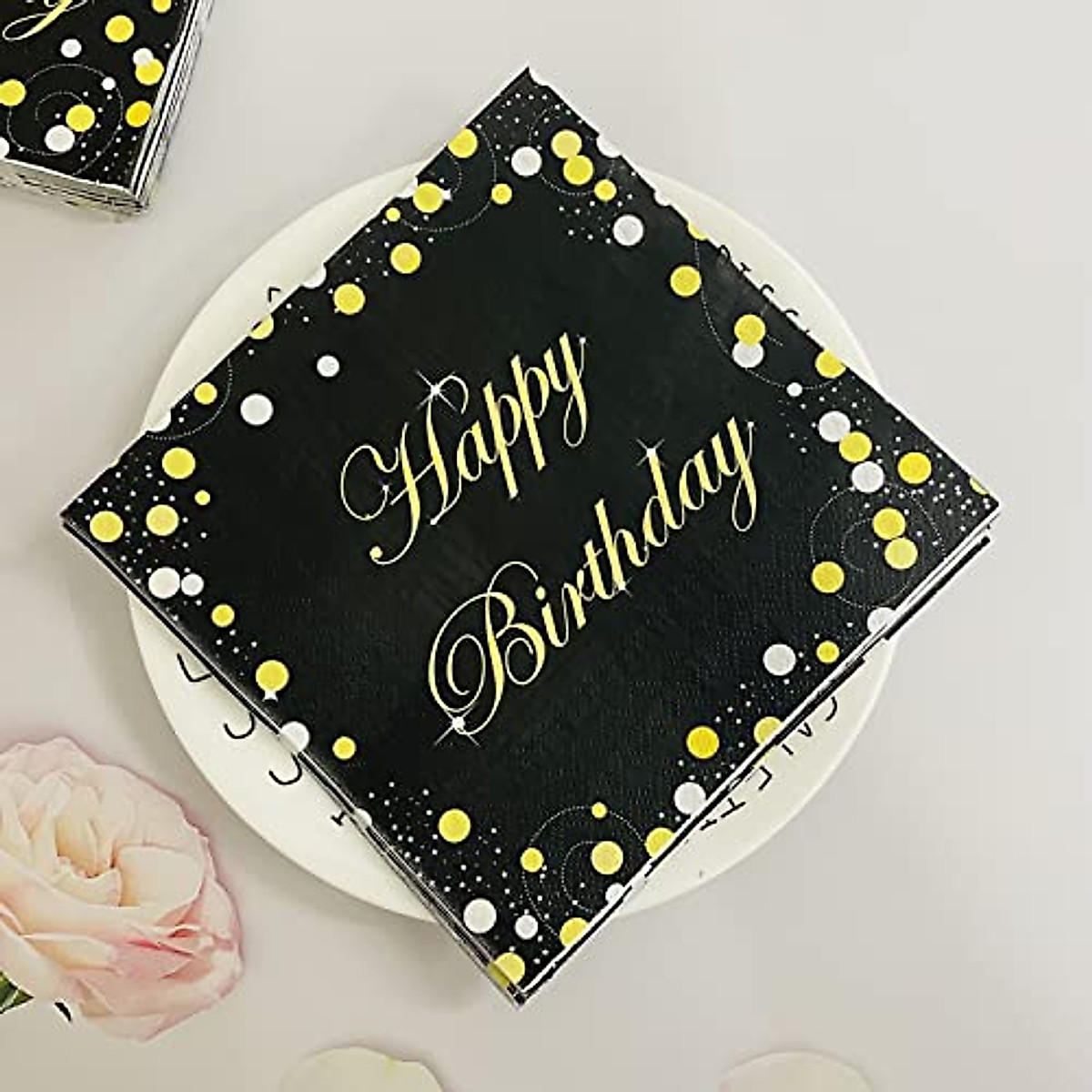 32pcs Gold Happy Birthday Napkins Cocktail Paper Happy Birthday Birthday Disposable Paper Napkins 6.5x6.5 Inches Folded
