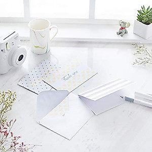 Amazon Basics Thank You Cards and Envelopes, 48 Count, Polka Dot and Stripe