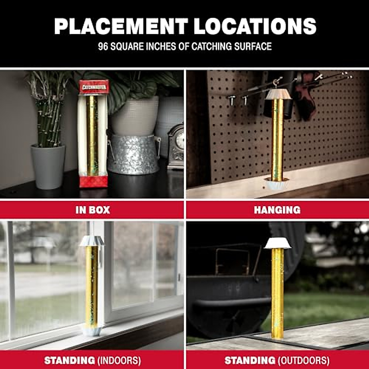 Catchmaster Gold Stick Fly Trap 4-Pk, Bug & Fruit Fly Traps for Indoors & Outdoors, Premium Adhesive Mosquito, Gnat, & Bug Catcher, Pheromone Baited Insect Killer, Pet Safe, Bulk Pest Control for Home