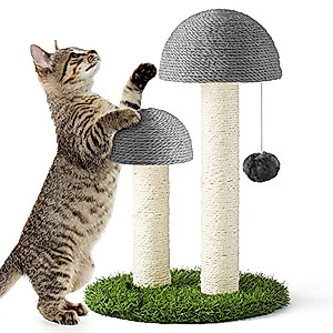 DONORO 18" Cat Scratching Posts for Indoor Cats Featuring with 2 Mushroom Scratch Poles and Interactive Dangling Ball, Sisal Rope Cat Scratcher Tree for Small Cat Kitten