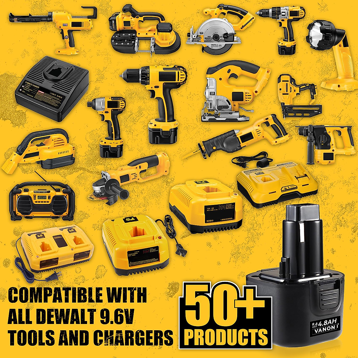 VANON 4.8Ah DW9062 Replacement for Dewalt 9.6V Battery Ni-Mh Compatible with DW9061 DE9036 DE9061 DE9062 DW926 DW955K DW955 DW926K-2 DW926K DW902 DW050 2 Pack