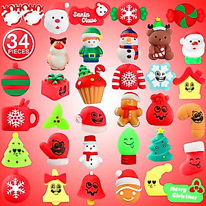 VNAMO Christmas Squishy Toys, 34 PCS Squishies Christmas Party Favors for Kids Boys Girls, Mochi Kawaii Squishy Stress Reliever Anxiety Toys, Classroom Prize Bulk Gifts for Christmas Treat Goody Bags