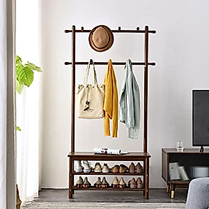 FOLREORP 3-in-1 Hall Tree Entryway Coat Rack solid wood Freestanding Coat Rack with Shoe Bench and Shoes Organizer Shelves Coat Tree Stand for Bedroom Foyer Entryway bench Hallway Living Room