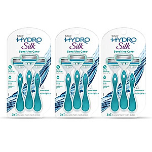 Schick Hydro Silk Sensitive Women's Disposable Razors, 9ct | 5-Blade Disposable Razors for Women Sensitive Skin | Travel Razor for Women