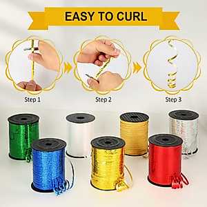 OMISELIO 500 Yard Rainbow Ribbon, Rainbow Curling Ribbon, Metallic Shiny Curling Ribbon for Gift Wrapping, Balloon String, Balloon Ribbon, Laser Curly Ribbon for Wedding, Birthday, Christmas 3/16"