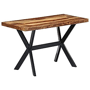 YUHI-HQYD Dining Table,Retro Coffe Table,Conference Table,Industry Offic Table,Easy to Assemble,with a Steel Cross Frame,Fits Dinner Party, Study, Office Work, 47.2"x23.6"x29.5" Solid Sheesham Wood