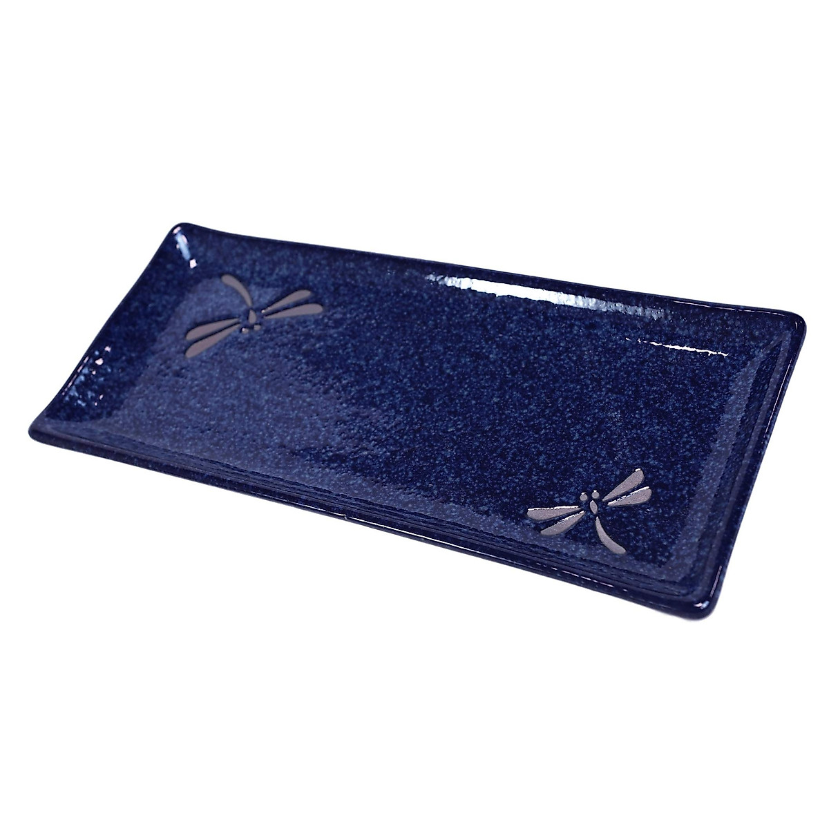 Ebros Pack Of 6 Made In Japan Tombo Dragonfly Midnight Blue Ceramic Sushi Or Sashimi 11" Long Platter Plate Appetizer Dinner Entrée Dessert Serveware Japanese Home Decor Dining Housewarming Gift