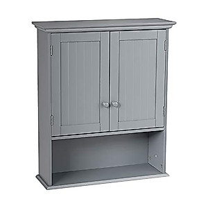 GLACER 2-Door Bathroom Medicine Cabinet, Hanging Sorage Cabinet with Open Shelf, Kitchen Laundry Wall Cabinet with Adjustable Shelf, 23.5 x 8 x 28 inches (Grey)