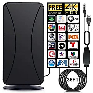 2025 TV Antenna - Amplified HD Digital TV Antenna Indoor Booster 580+ Miles Long Range - HDTV Antenna for Smart TV Free Local Channels 4K HD 1080P All TV's VHF UHF - 36ft Coax Cable