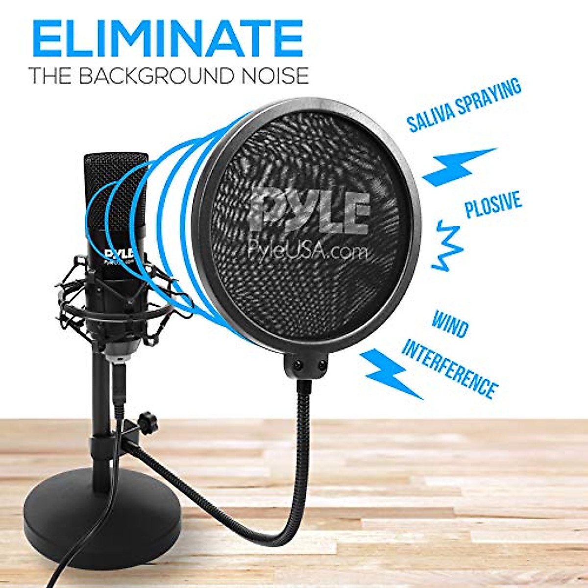 Pyle USB Microphone Podcast Recording Kit - Audio Cardioid Condenser Mic w/Desktop Stand and Pop Filter - for Gaming PS4, Streaming, Podcasting, Studio, YouTube, Works w/Windows Mac PC PDMIKT120