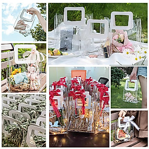 Fnuiddt 6 Pack Clear PVC Gift Bag with Handle, Transparent Plastic Gift Bag, Heavy Duty Reusable Gift Wrap Tote Bags Shopping Bags for Bridal Party Baby Shower Wedding Favor (7.08" x 4" x 7.87")