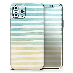 Design Skinz Green Watercolor Ombre Stripes - DesignSkinz Protective Vinyl Decal Wrap Skin Cover Compatible with The Apple iPhone XR (Full-Body, Screen Trim & Back Glass Skin)