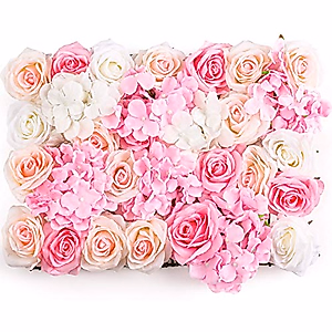 Flower Wall Decor 3D Flower Wall Panel Silk Flowers for Wedding Backdrop, Bridal Shower, Event, Baby Girls Room, Nursery, Home Decor, Pink Wall Decor (Rose and Hydrangea Premium Silk Flowers)