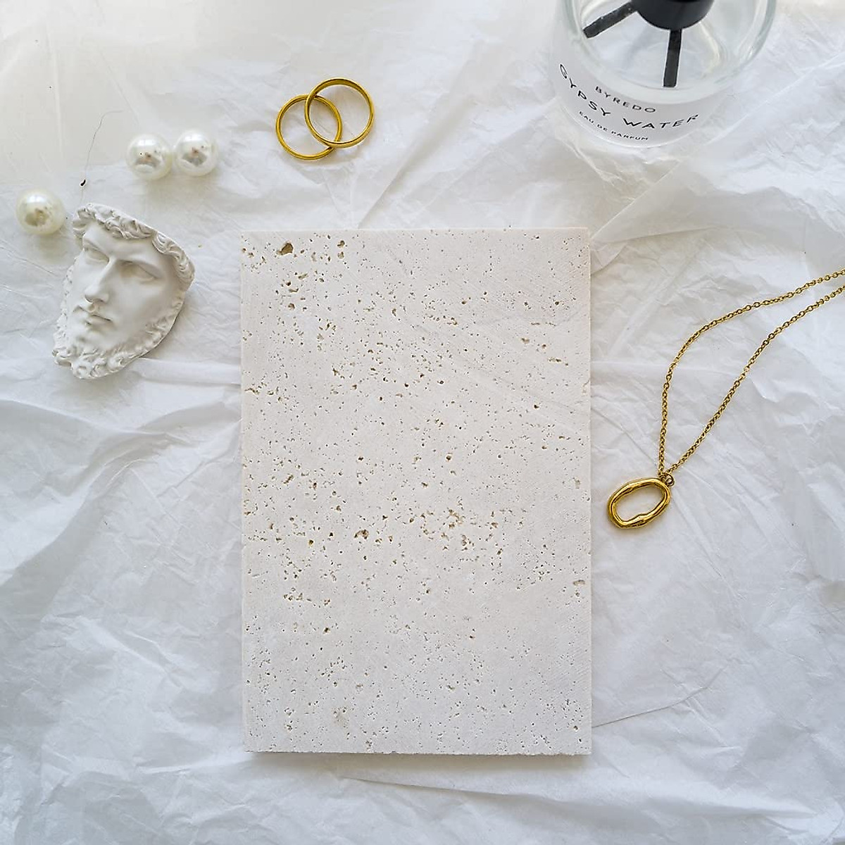 GISELA D Photo Props Natural Stone Ornaments Jewelry Cosmetics Storage Tray Lipsticks Jewellery Shooting Decoration Photography Props (white-2pcs（5.9×3.9inches）)