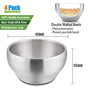 HaWare Heavy 18/8(304) Stainless Steel Bowls(Double Walled), 12 oz Kids Toddlers Feeding/Soup/Snacks Bowls, Unbreakable and Dishwasher Safe(4 Pack)