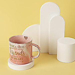 Long Distance Best Friend Birthday Gifts for Women - Funny Friendship Gift - Gifts for BFF, Bestfriend, Besties, Sister, Her - Side By Side Or Miles Apart - Cute Pink Marble Mug, 11.5oz Coffee Cup