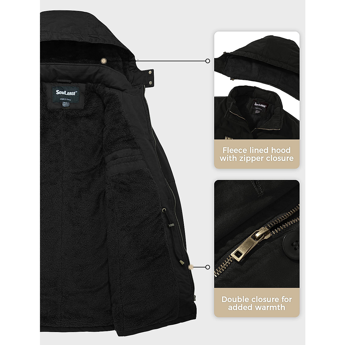 Soularge Women's Winter Plus Size Padded Fleece Parka Coat with Hood (Black, 2X)