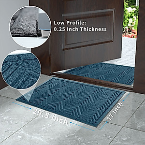 Yimobra Door Mat Outdoor Entrance with Water Freeing Port, Heavy Duty Sturdy Non Slip Front Doormat Outdoor Indoor for Home Entranway, Patio Entrance Mat, Natural Rubber Backing, 29.5 x 17 Inch, Blue