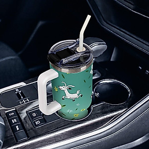 DWVSFJM Goat Frolic Insulated Tumbler 40 Oz Stainless Steel Double Wall Vacuum Travel Mug Large Capacity Car Cup Reusable Coffee Cup with Handle And Straw Lid Gifts White