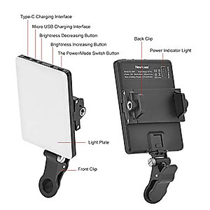 Newmowa 60 LED High Power Rechargeable Clip Fill Video Light with Front & Back Clip, Adjusted 3 Light Modes for Phone, iPhone, Android, iPad, Laptop, for Makeup, TikTok, Selfie, Vlog, Video Conference