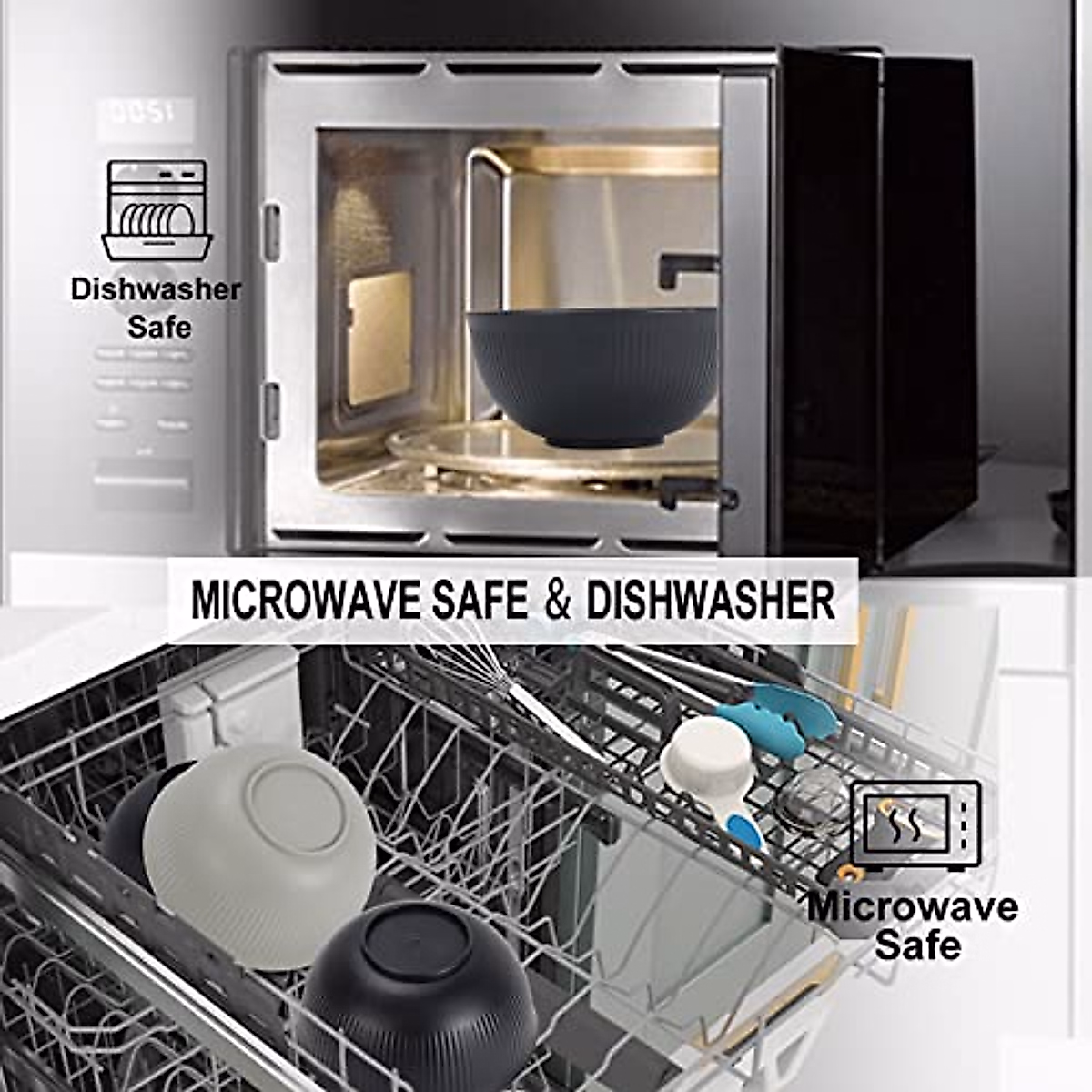 PYRMONT Cereal Bowl Set of 8-26 OZ Unbreakable Lightweight Bowls Set - Microwave and Dishwasher Safe Wheat Straw Bowls for Soup, Oatmeal, Pasta and Salad(Black Grey)