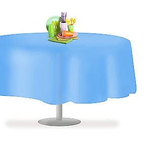 Grandipity 12 Pack Premium Disposable Plastic Tablecloth 84" Inch Decorative Round Table Cover - Sky Blue