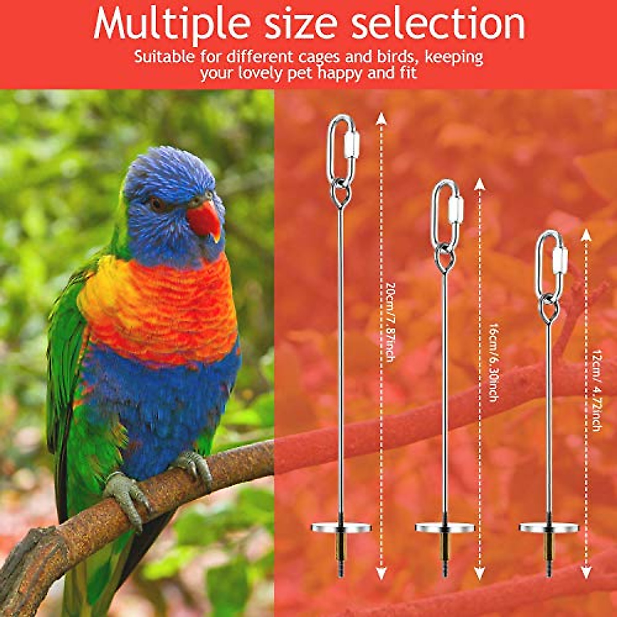 3PCS Bird Skewer Bird Food Holder Bird Feeders Stainless Steel Bird Parrot Skewer Small Animal Fruit Vegetable Holder Foraging Hanging Food Feeder for Parrots Cockatoo Cockatiel Cage (20, 16, 12 cm)