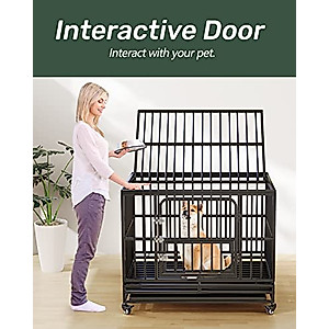 38 inch Heavy Duty Dog Crate | Dog Kennel for Small Medium Large Dog | Strong Metal Escape Proof Dog Cage | Removable Tray & Lockable Wheels