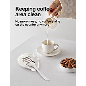 WHING Funny White Ceramic Coffee Tea Spoon Rest, Everything Tastes Better With Dog Hair in it - Coffee Station Decor Coffee Holder Accessories Gift for Coffee Lovers Friends