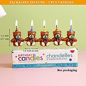 5 Pcs Cute Bear Birthday Candles, Mini Teddy Bear with Hat Cake Cupcake Topper Candle for Birthday Baby Shower Wedding Party Supplies