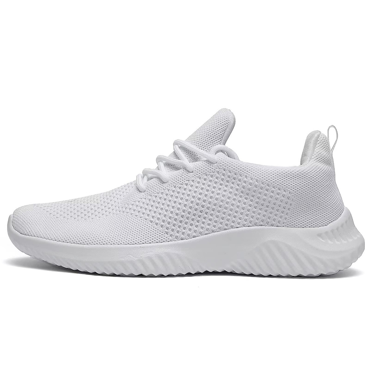 Mens Slip-on Tennis Shoes Walking Running Sneakers Lightweight Breathable Casual Soft Sole Mesh Work Gym Trainers White